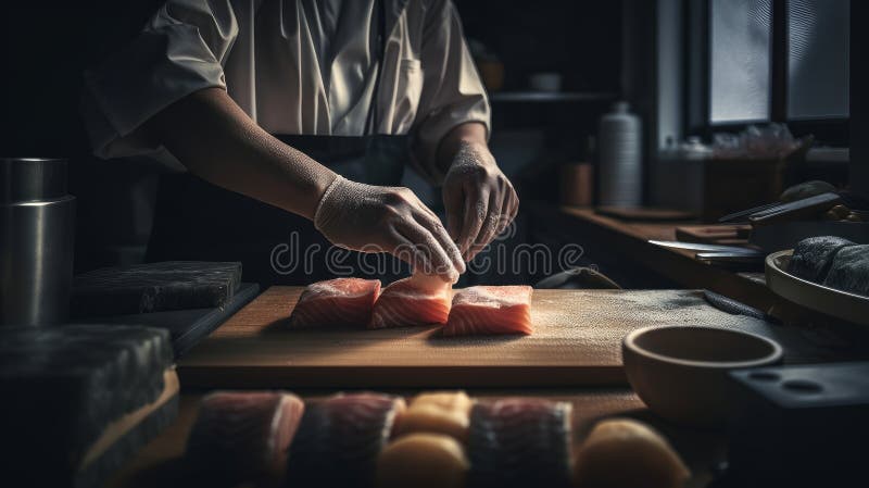 Asian Cook Preparing Sushi in an Japanese Restaurant - Made with ...