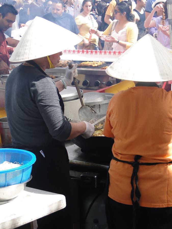 Asian Cooks Serving Food at Concessions Editorial Stock Photo - Image ...