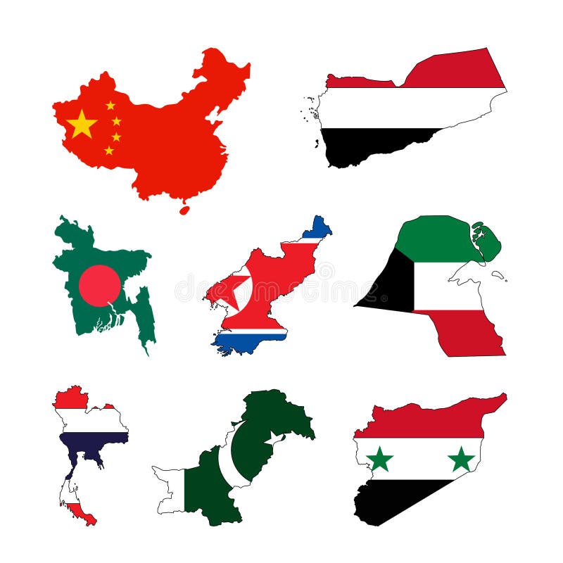 Asian Countries Maps with Flags Stock Vector - Illustration of asia ...