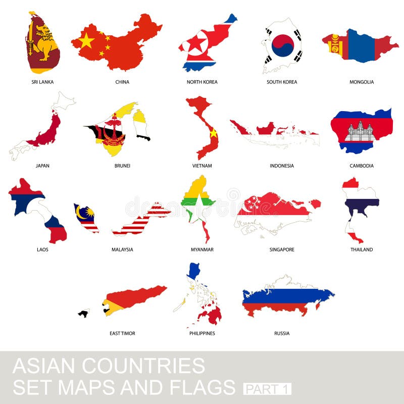Asia Countries Flag Maps Part 1 Stock Illustration - Illustration of ...