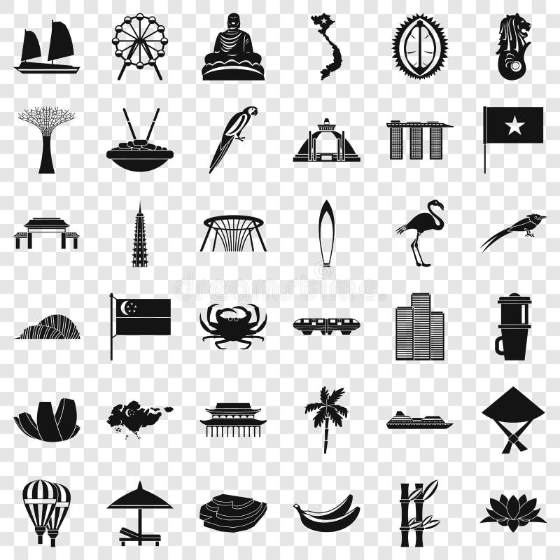 Asian Country Icons Set, Simple Style Stock Vector - Illustration of ...