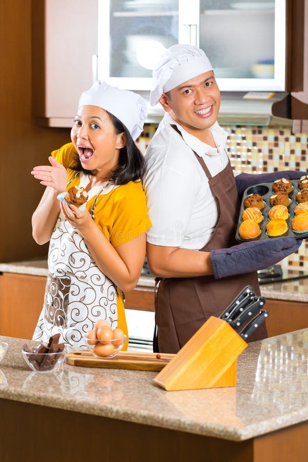 Asian Man Baking Cake in Home Kitchen Stock Photo - Image of delicious ...