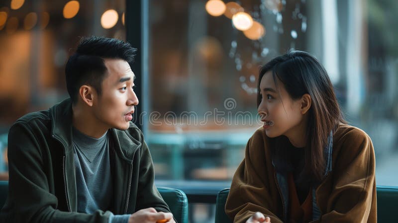 Intimate Scene of Asian Couple Having a Serious Discussion, Focusing on ...