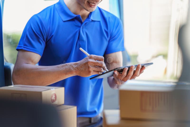 Asian Courier with Parcel and Delivery Logistic Concept. Delivery Man ...