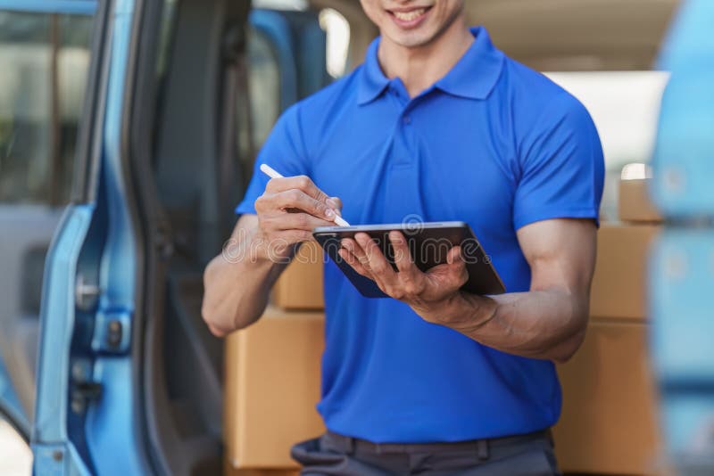 Asian Courier with Parcel and Delivery Logistic Concept. Delivery Man ...