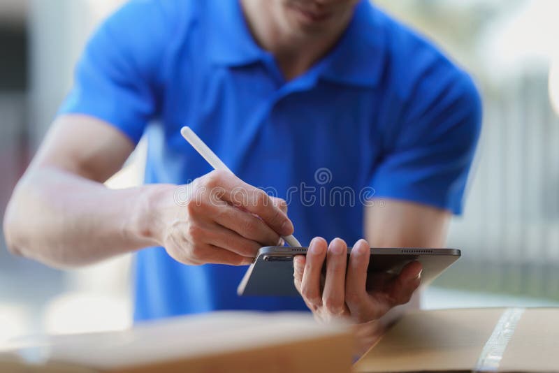 Asian Courier with Parcel and Delivery Logistic Concept. Delivery Man ...