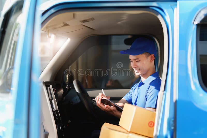 Asian Courier with Parcel and Delivery Logistic Concept. Delivery Man ...