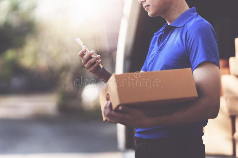 Asian Courier with Parcel and Delivery Logistic Concept. Delivery Man ...