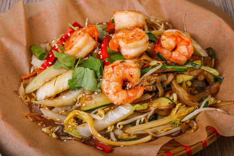 Asian Cuisine - Wok with Prawn Stock Image - Image of pepper, brown ...