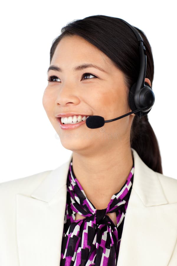 Asian Girl Working As Customer Service Representative Stock Image ...