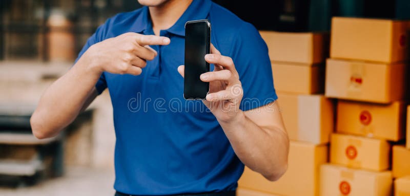 Asian Delivery Man in Cargo Van Checking Boxes Stock Image - Image of ...