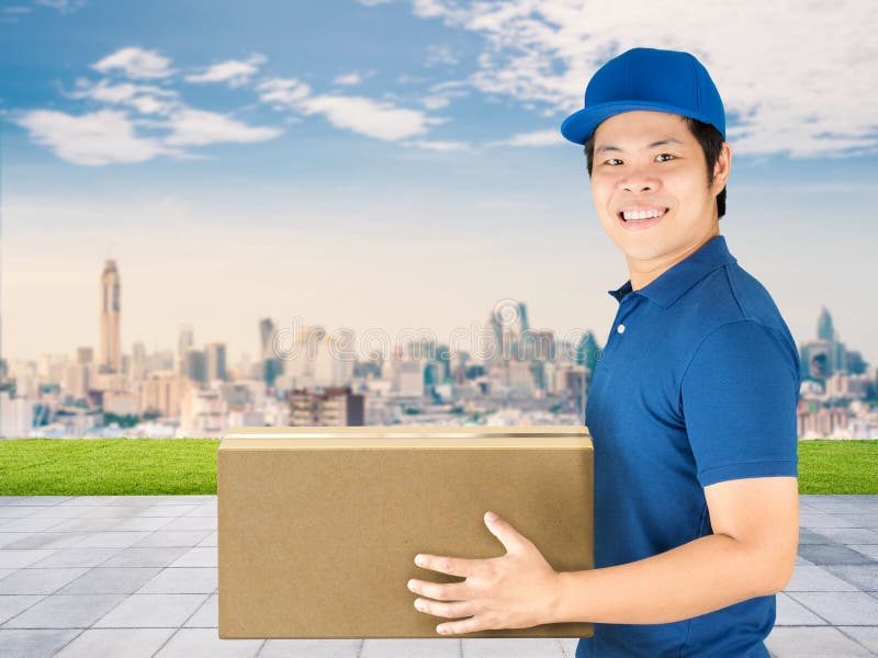 Asian delivery man stock photo. Image of crate, distribution - 83413300
