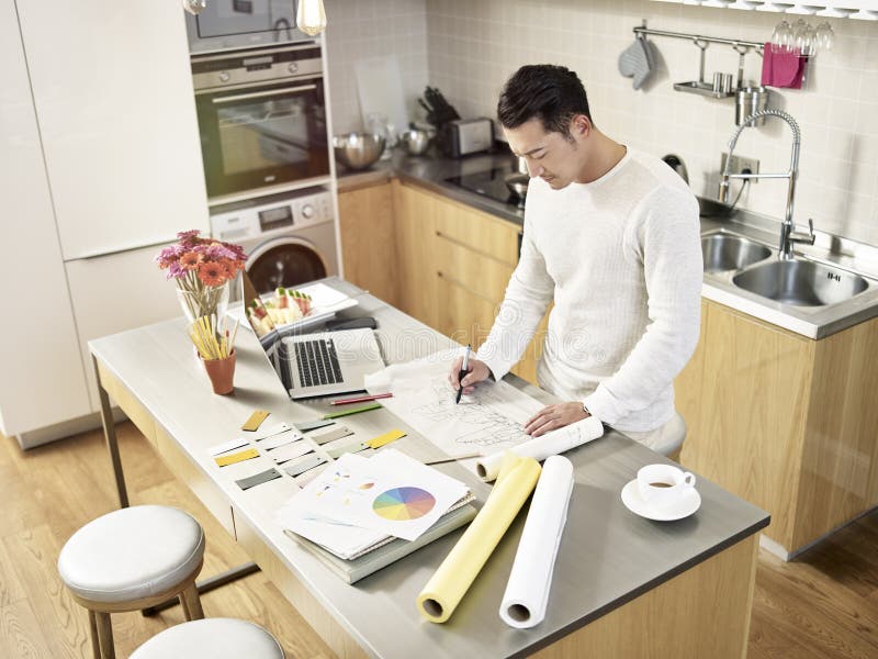 Asian Designer Working from Home Stock Image - Image of freelancing ...