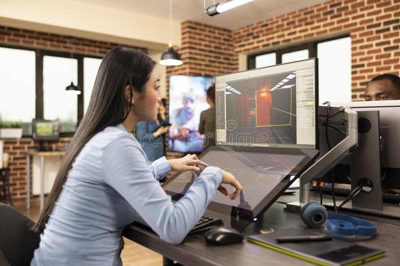 Asian Developer Creating 3d Game Scenes Stock Image - Image of female ...