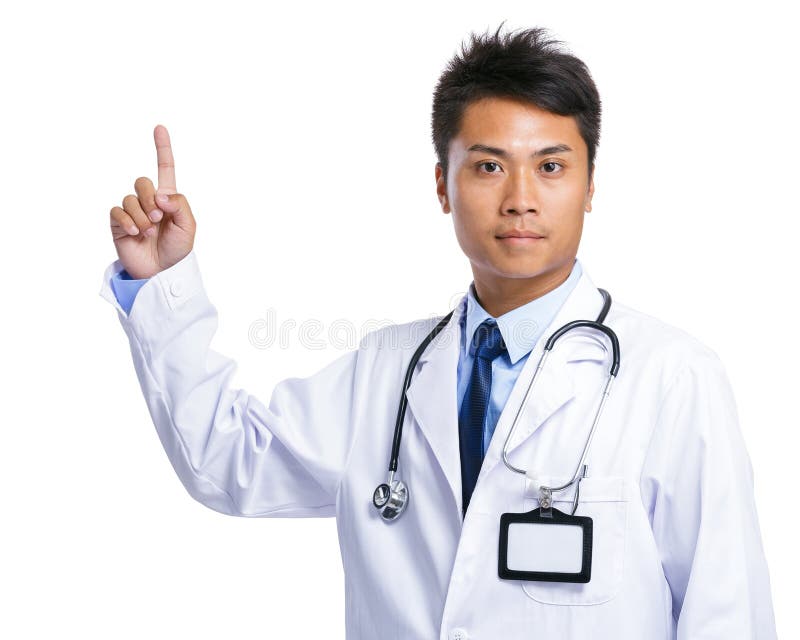 Asian Doctor Finger Point Up Stock Photo - Image of hospital ...