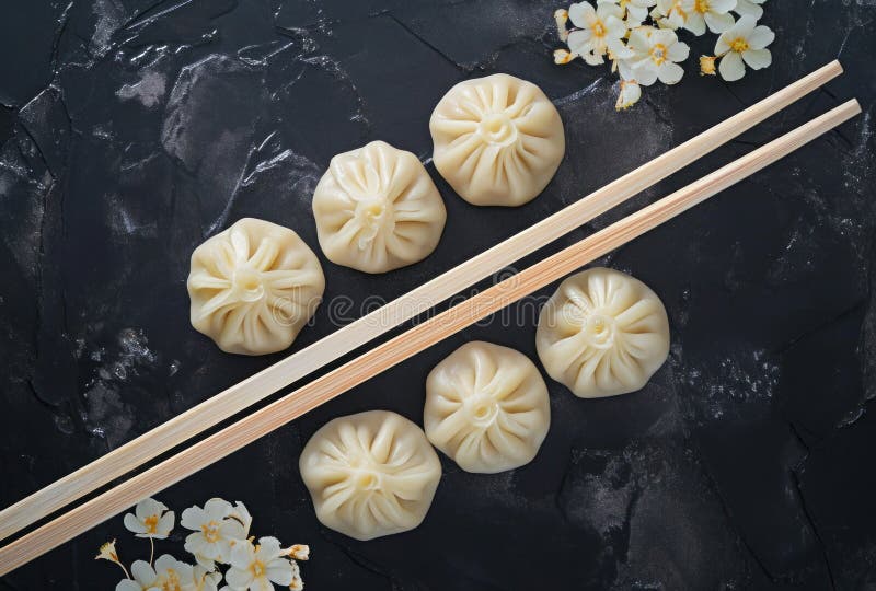 Asian Dumplings with Chop Sticks Stock Photo - Image of appetizer ...