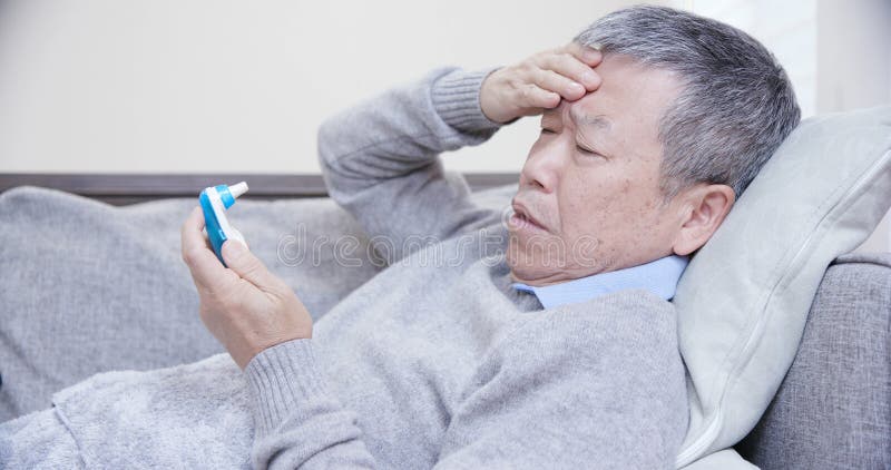 Asian Eldely Man Has a Fever Stock Image - Image of emotion, older ...