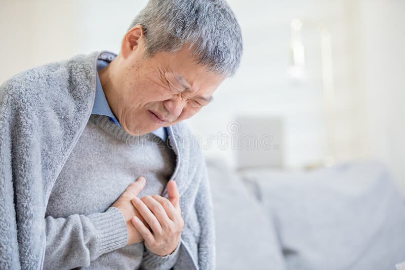 Asian Elderly Man Feel Chest Pain Stock Photo - Image of medical, lung ...