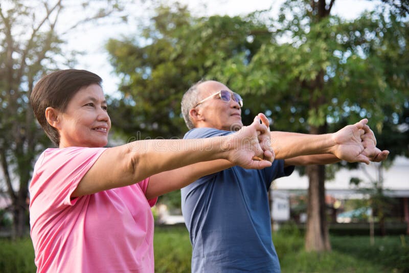 Asian Elderly People Stretching before Exercise. Stock Image - Image of ...