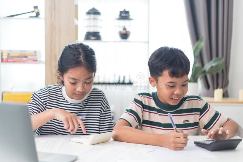 Asian Elementary School Children Studying Mathematics Stock Image ...