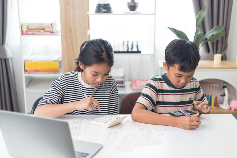 Asian Elementary School Children Studying Mathematics Stock Image ...