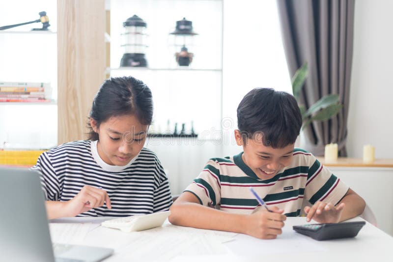 Asian Elementary School Children Studying Mathematics Stock Image ...