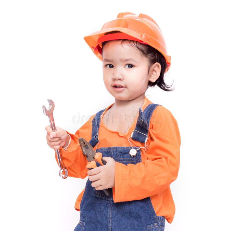 Asian Engineer Baby with Tools in Hand Stock Photo - Image of ...