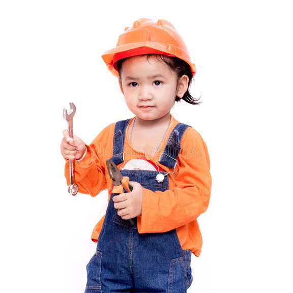 Asian Engineer Baby with Tools in Hand Stock Photo - Image of ...