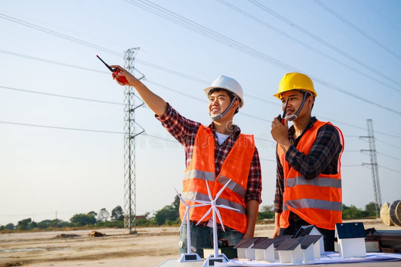 Asian Engineer Manager and Foreman or Leader Discussion and Pointing To ...