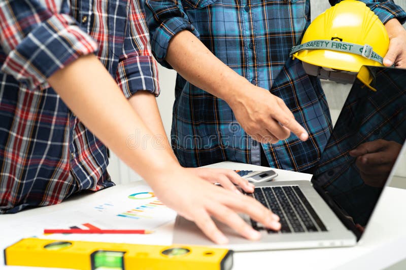 Asian Engineer and Partner Team Learn and Talk with House Plan Project ...