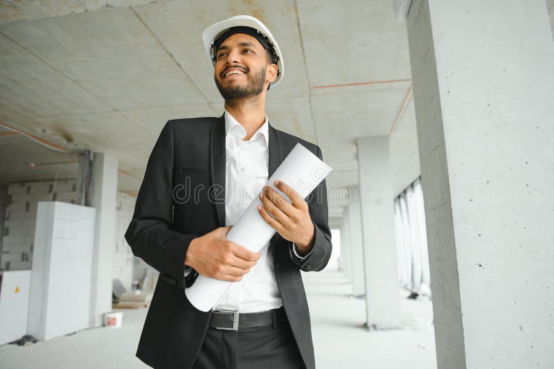 Asian Engineer Standing on Site Construction Posting Confident ...