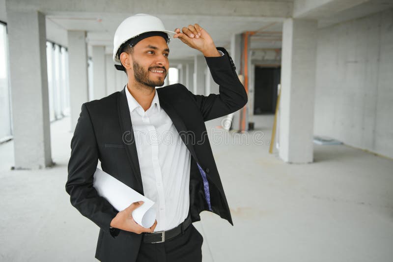 Asian Engineer Standing on Site Construction Posting Confident ...
