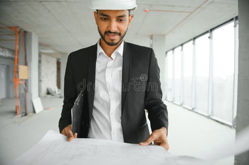 Asian Engineer Standing on Site Construction Posting Confident ...