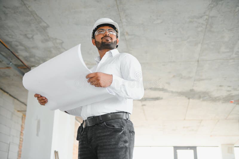 Asian Engineer Standing on Site Construction Posting Confident ...