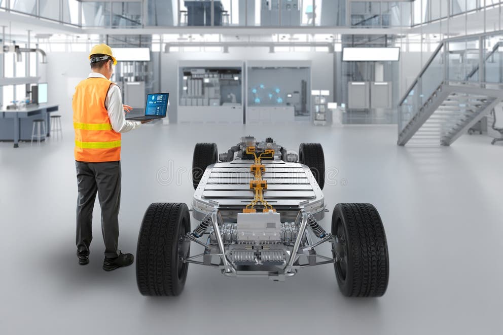 Asian Engineer or Technician with Ev Car in Factory Stock Image - Image ...