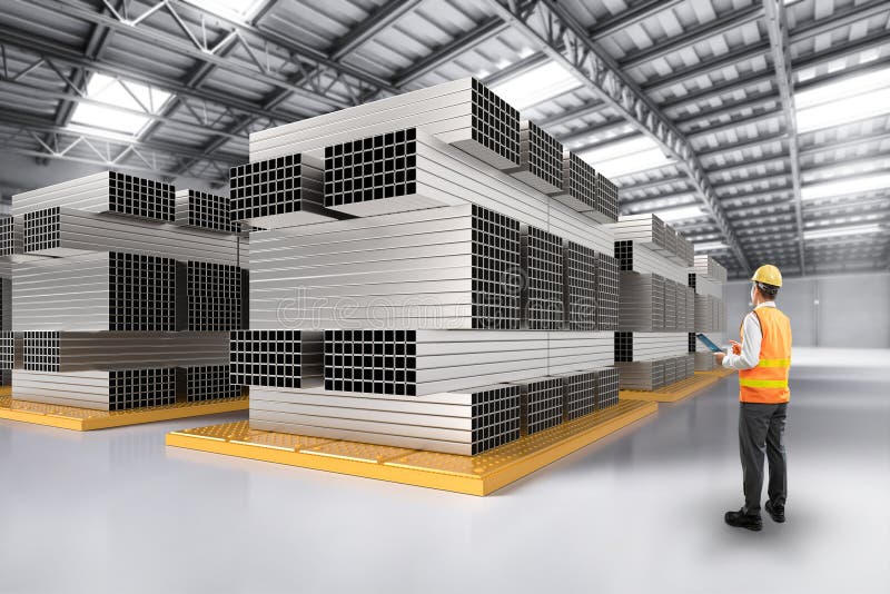 Asian Engineer or Technician Work in Steel Factory with Stack of Pipes ...