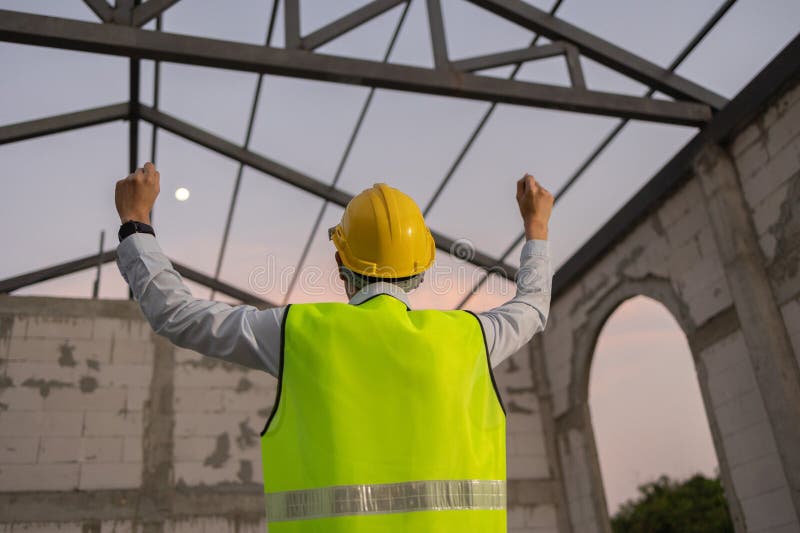 Asian Engineer in Uniform and Helmet at Construction Site Being Happy ...