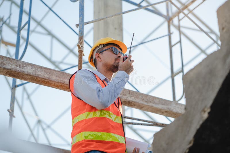 Man Using Radio Near Tent in Mountains. Stock Image - Image of lake ...