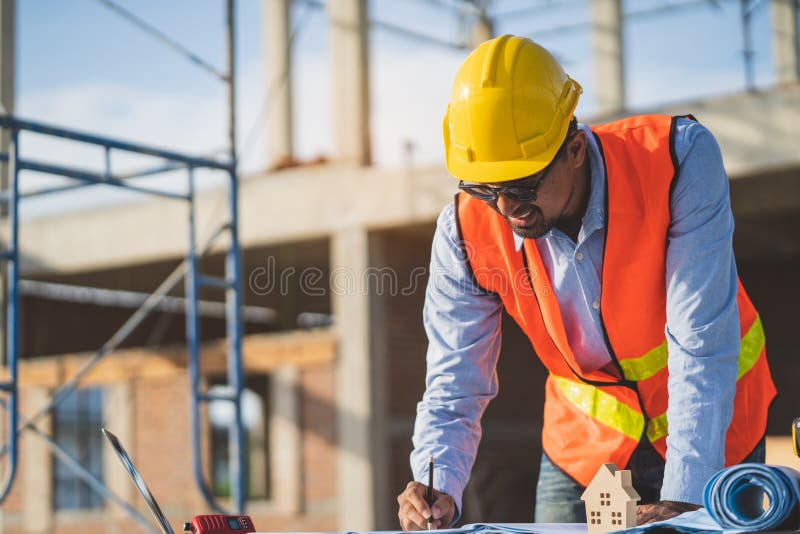 Asian Engineer Working in Home Construction Area Stock Photo - Image of ...