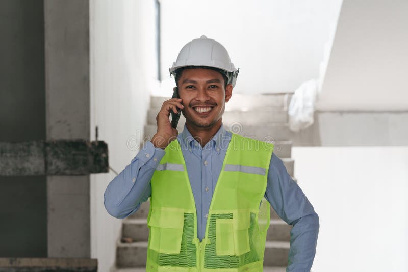Asian Engineer Working and Quality Check at Construction Site. Asian ...