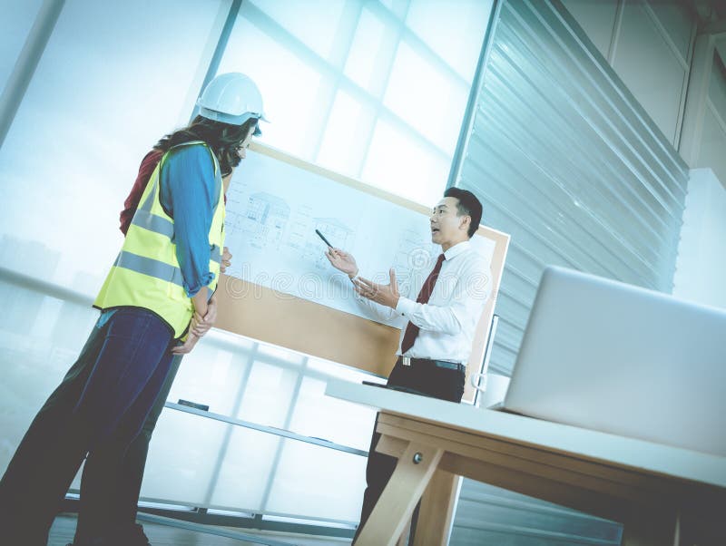 Engineering Construction Working Desk Stock Image - Image of plan, desk ...