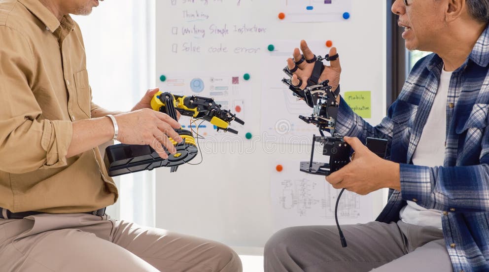 Asian Engineers Discussing Robotics Prototype with Teamwork and ...
