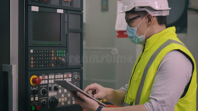Worker Man Operating Automated Programming CNC Milling Control Machine ...