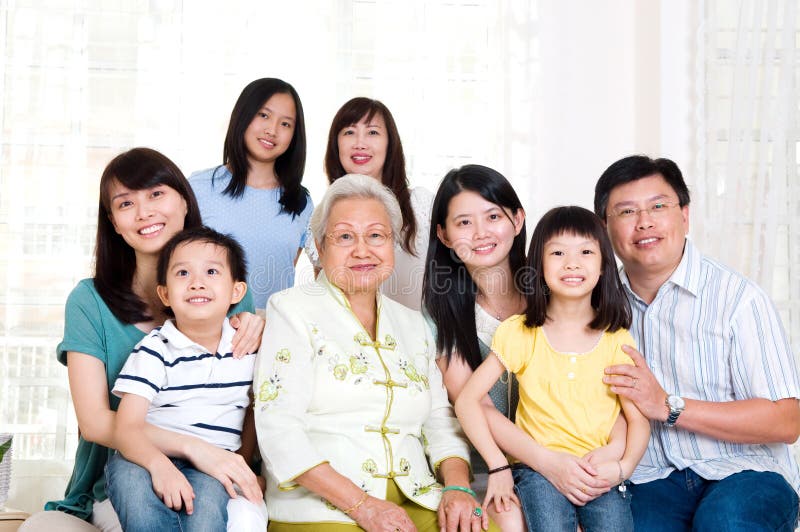 Multi-Generation Chinese Family Relaxing at Home Stock Photo - Image of ...