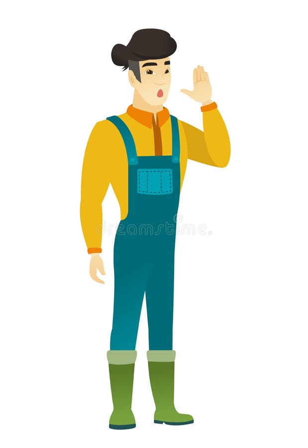 Asian Farmer Calling for Help. Stock Vector - Illustration of adult ...