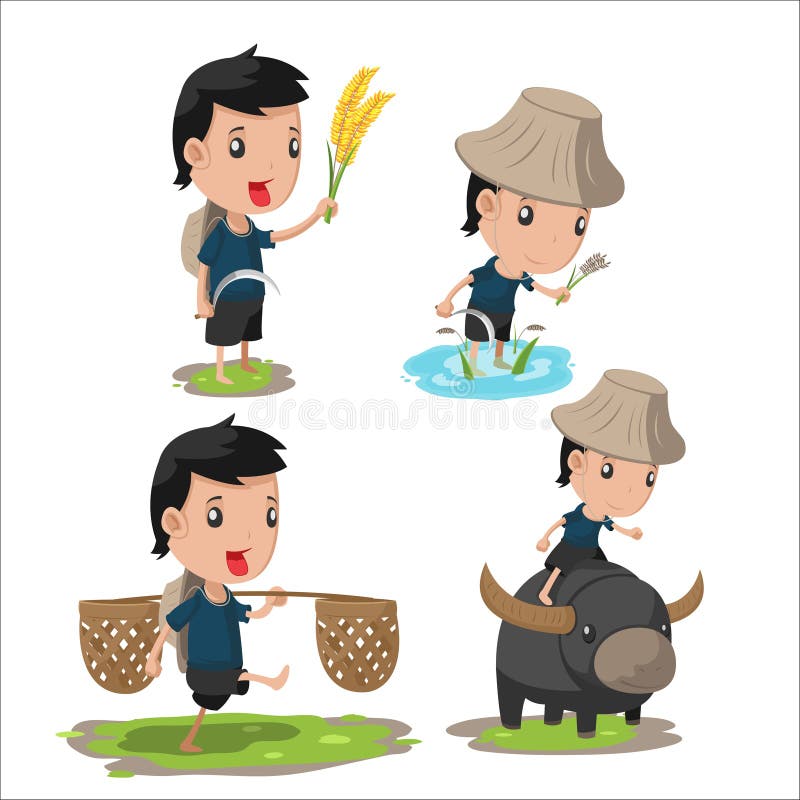 Asian Farmer Cartoon Character Set Vector Stock Illustration ...
