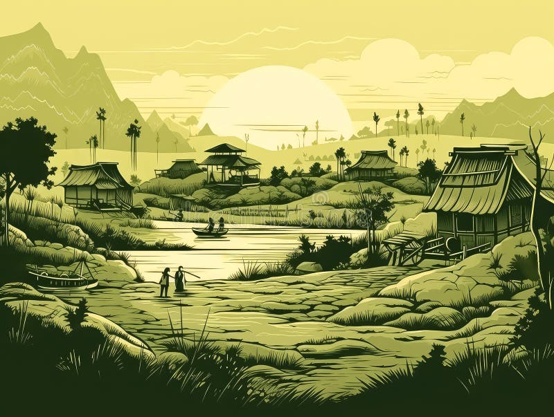 Asian Farming Background in Green Tone for Backdrop Poster, Generative ...