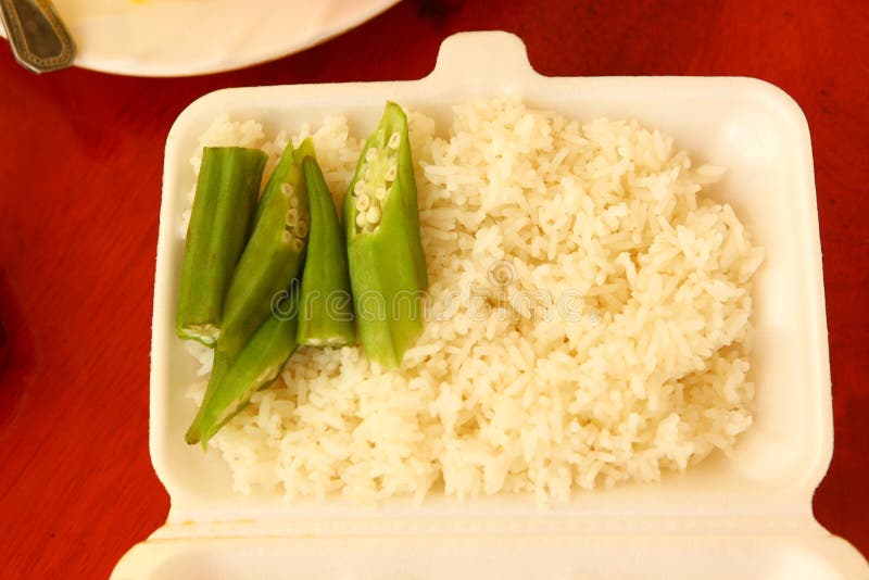 Asian Fast Food Take Away Rice and Beans Stock Image - Image of three ...