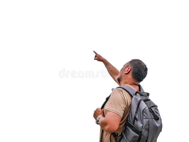 Asian Fat Backpacker on Isolated Stock Photo - Image of blue, casual ...