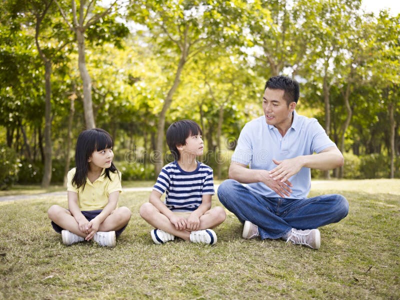 Asian Father and Son Having Fun in Park Stock Photo - Image of china ...